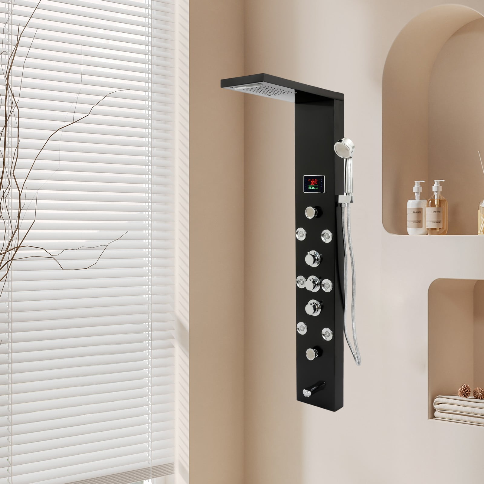 LED Shower Panel Tower Massage System Rain&Waterfall Jets Faucet ...