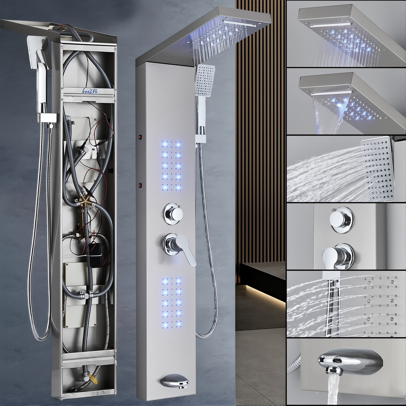 LED Shower Panel Tower System Massage Jet Shower Faucet Mixer Tap ...