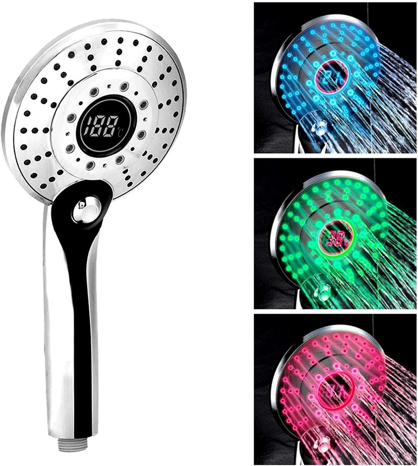 LED Shower Shower, 3 Colors Handheld LED Shower Head, Temperature ...