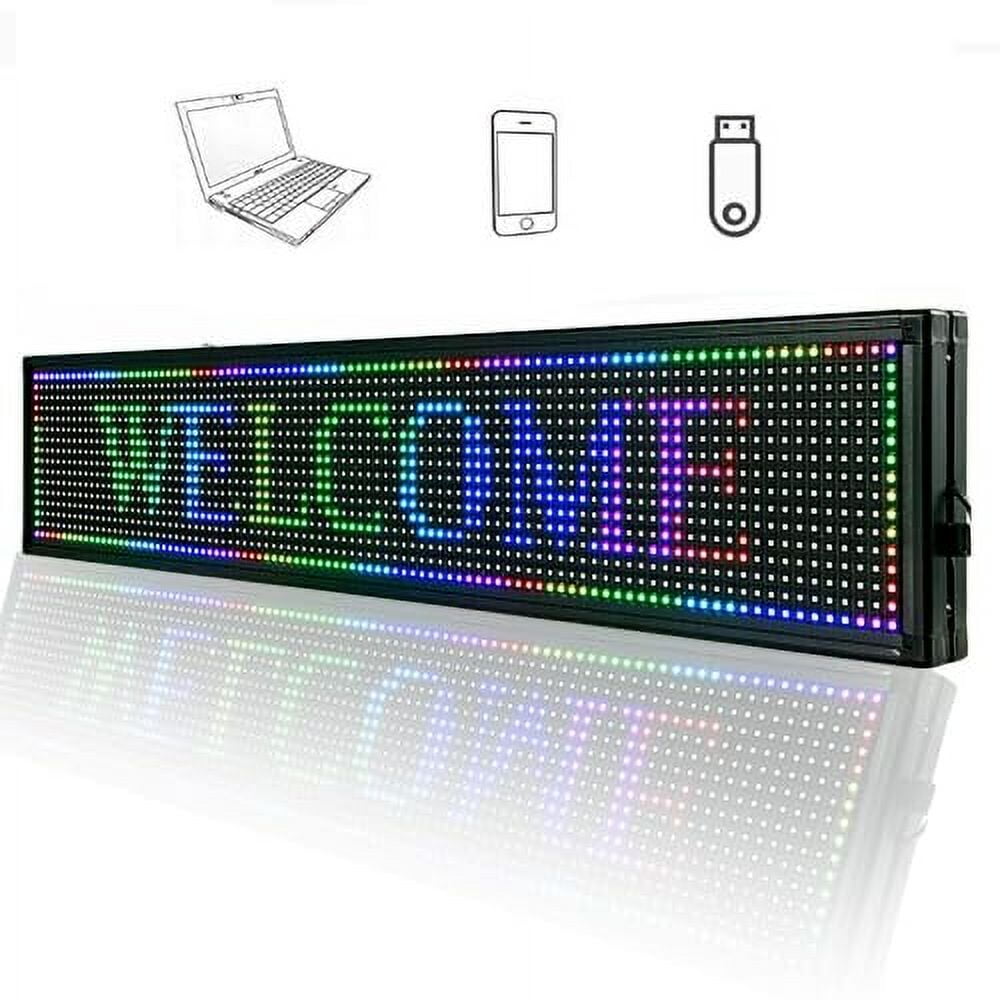 LED Sign, 40"x8" Commerical LED Sign Scrolling Message Display Board RGB, RGB 7-Color ...