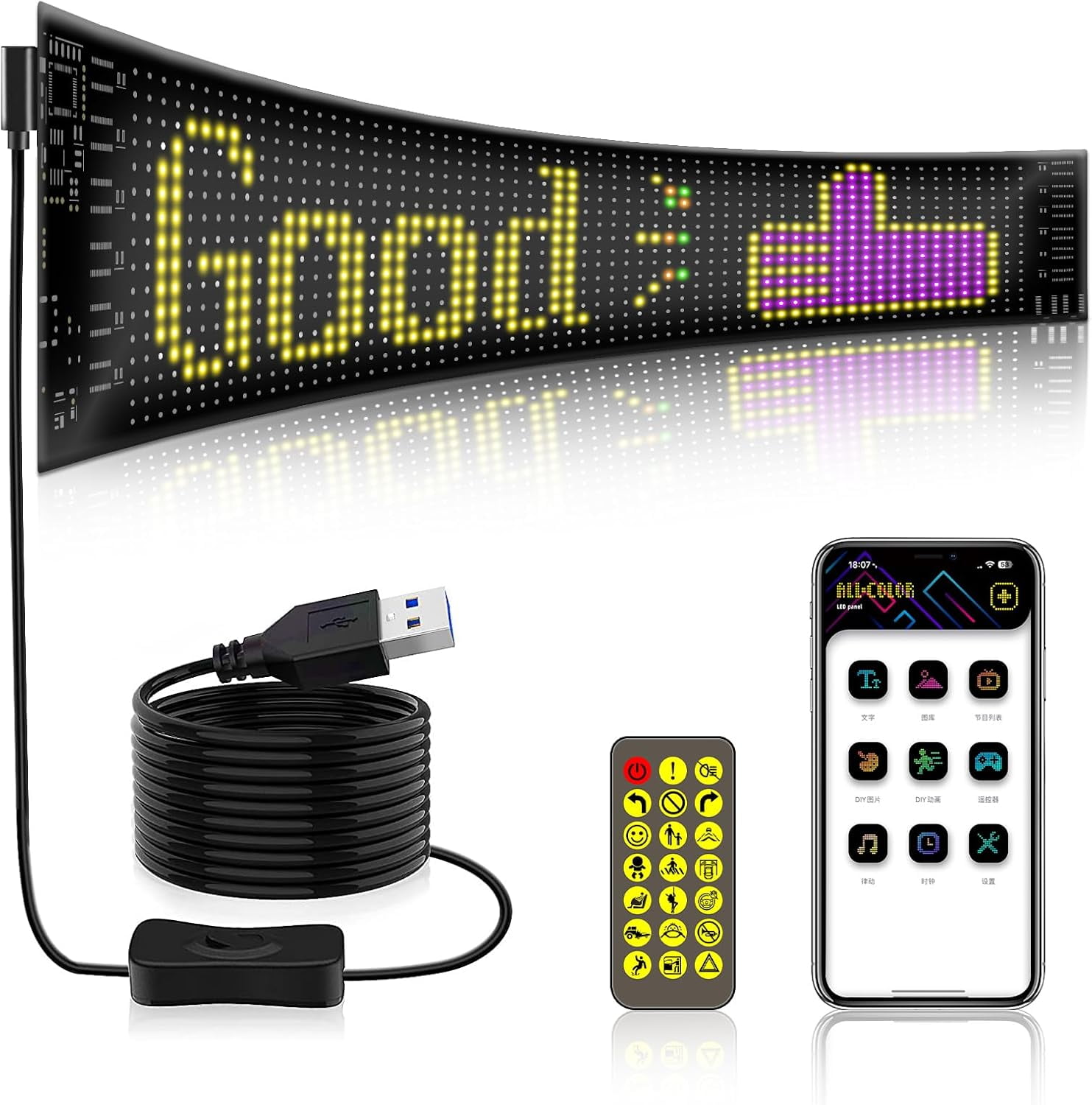 LED Sign for Car - 7"x3" Flexible LED Matrix Panel | DIY Programmable ...