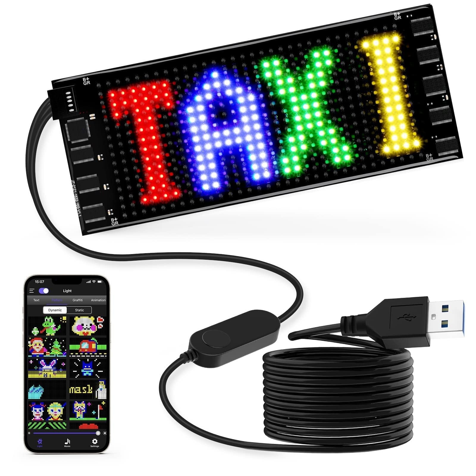 LED Sign for Car, 7''x3''Flexible LED Matrix Panel USB 5V Bluetooth ...