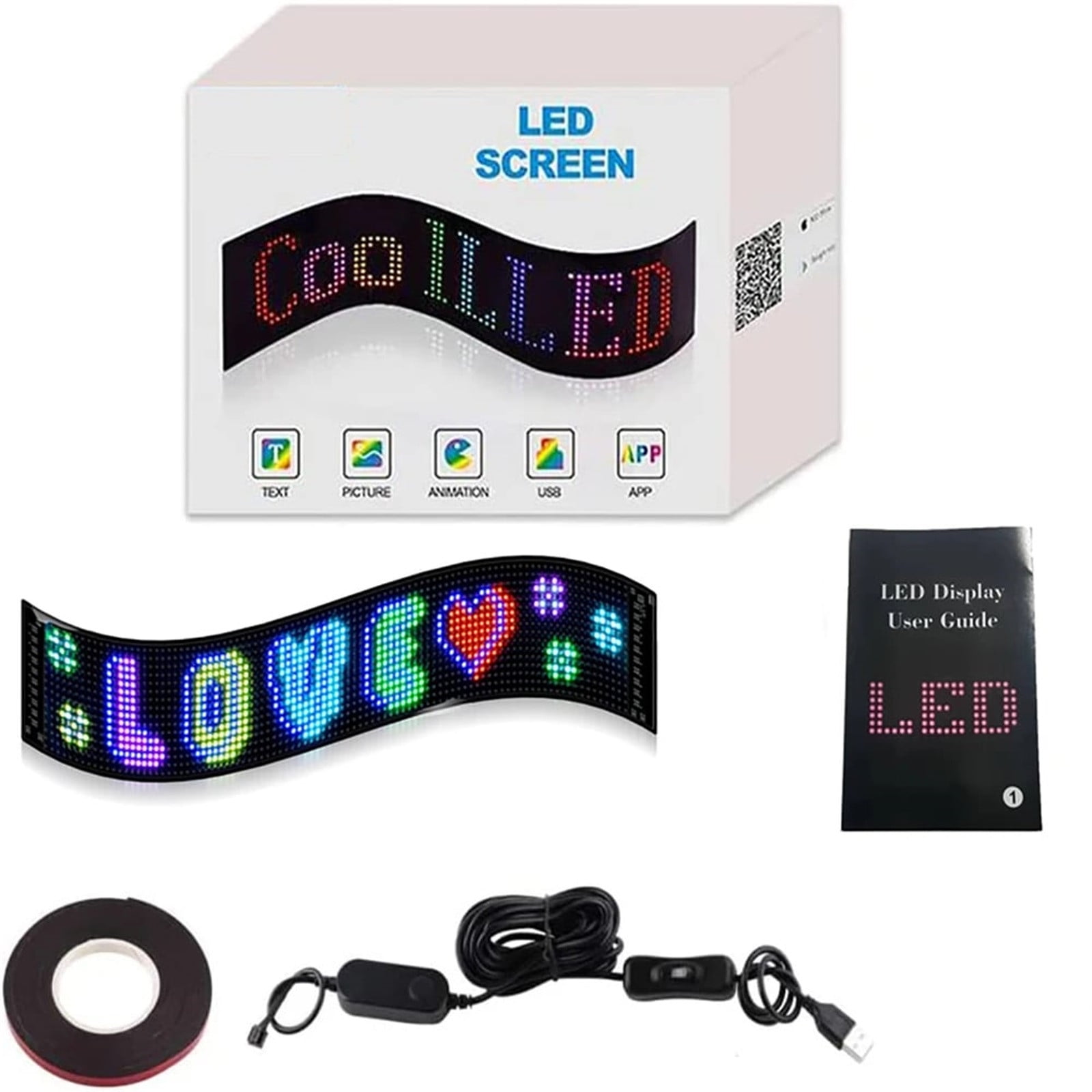 LED Sign for Car Flexible LED Display Programmable LED Matrix Panel USB ...