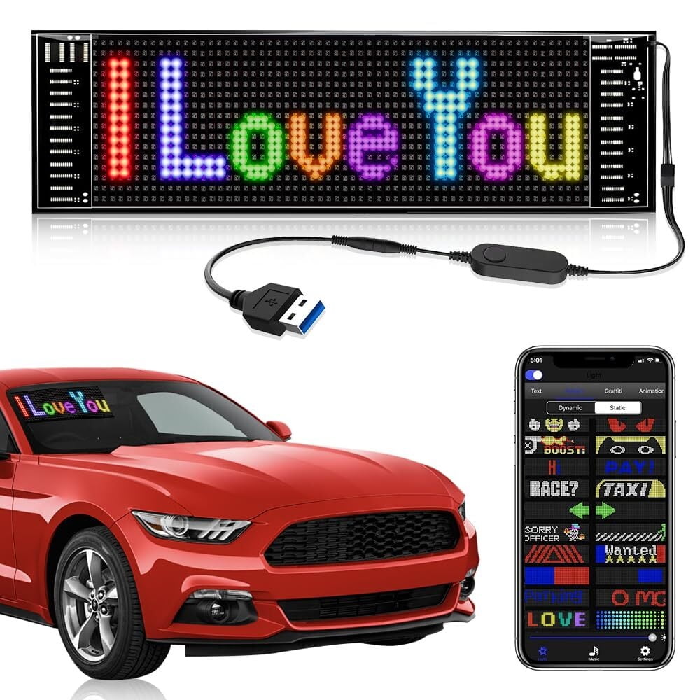 LED Sign for Cars, Shop, Office, USB 5V Flexible LED Screen Display DIY App Control Scrolling ...