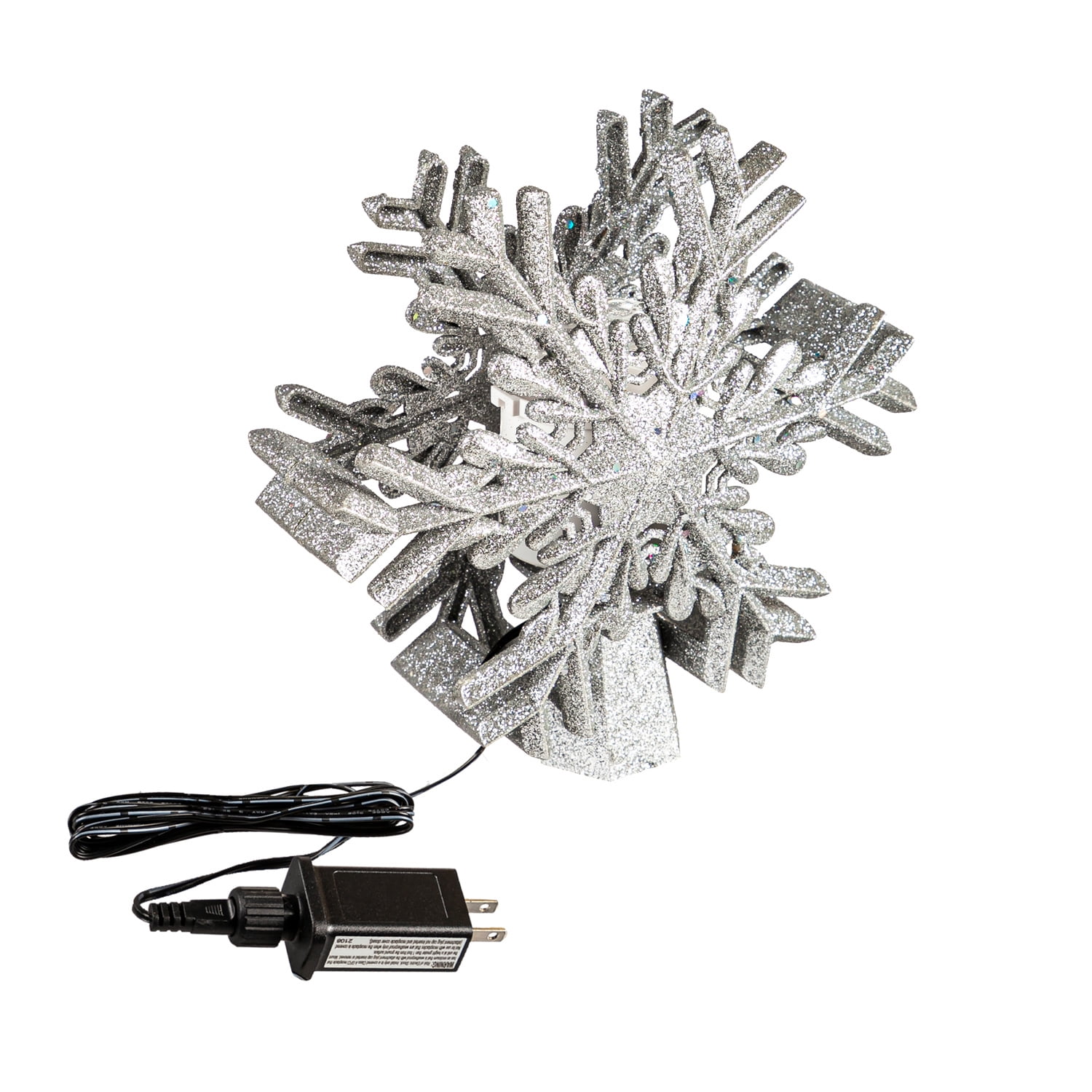 LED Silver Glitter Snowflake Tree Topper with Projected Icons - Walmart.com