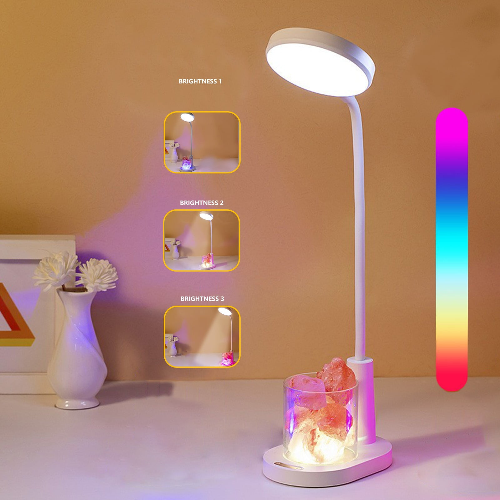 LED Small Stone Table Lamp, White Desk Light, Rechargeable Battery, Modern Minimalist Design ...