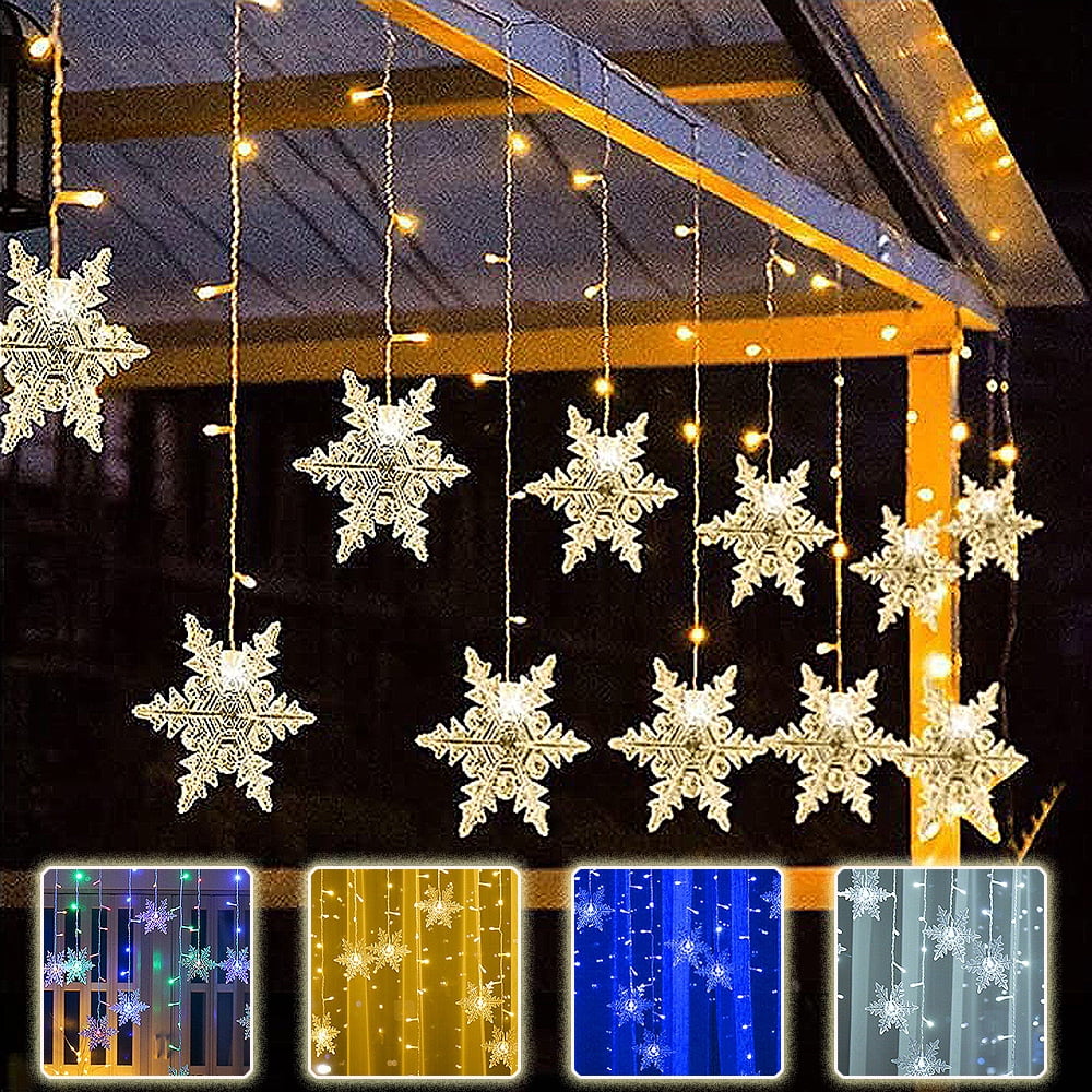 LED Snowflake Curtain String Lights, 96LEDs, 8 Modes, Christmas Indoor ...