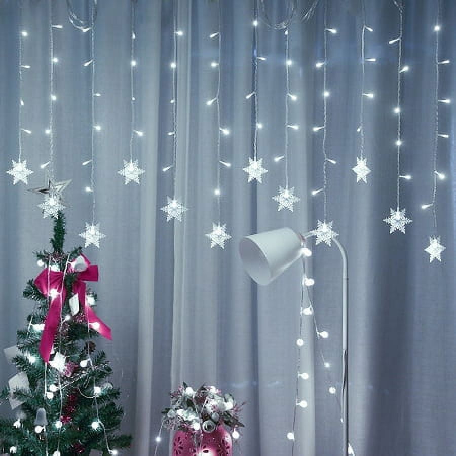 LED Snowflake Curtain String Lights, 96LEDs Flashing Snowflake Lights ...