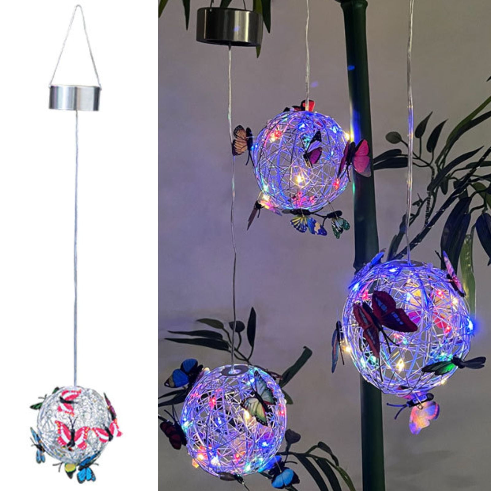 LED Solar Butterfly Hanging Ball Lamp, Waterproof Outdoor Decor with ...