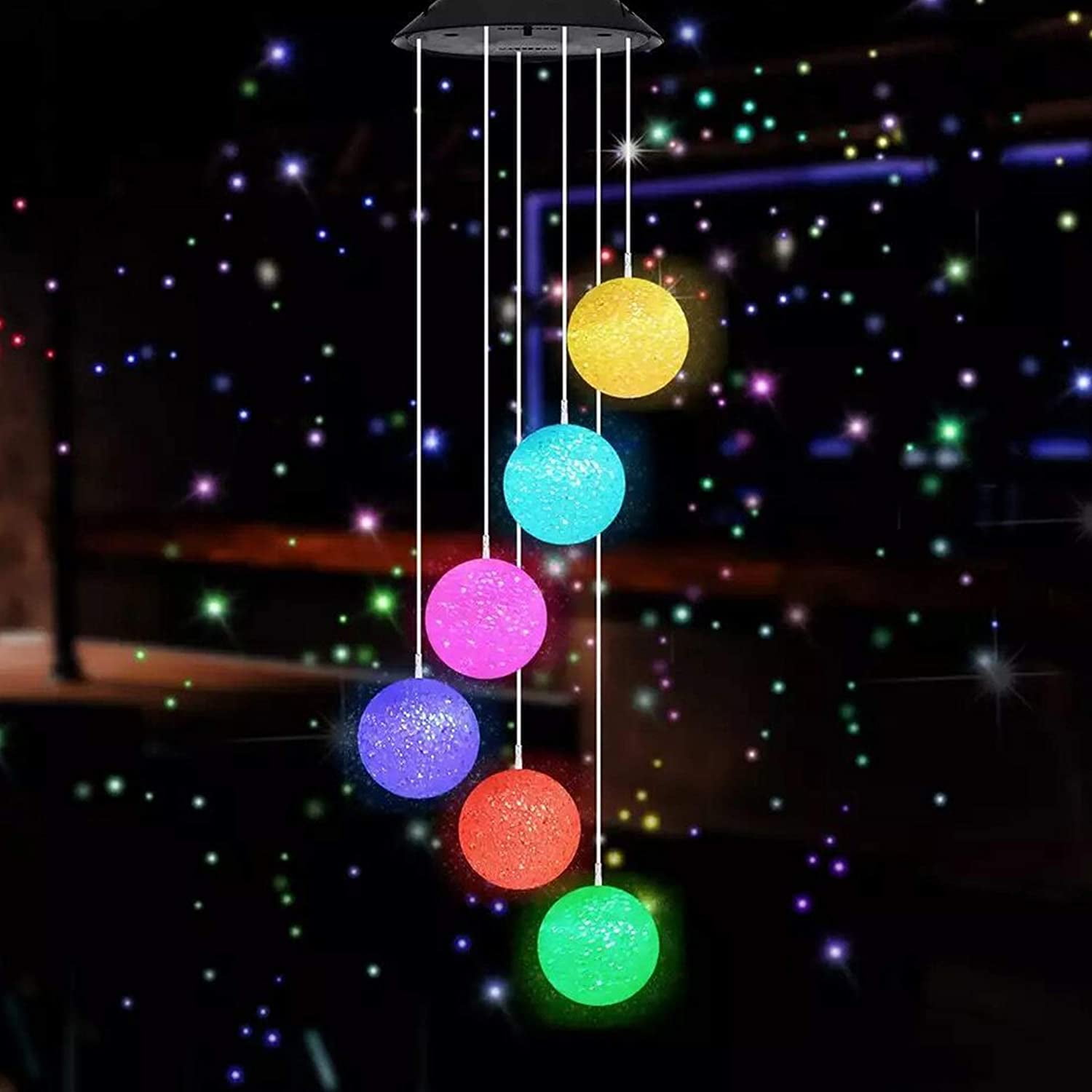 LED Solar Crystal Ball Wind Chime, 25" Mobile Hanging Wind Chime for ...