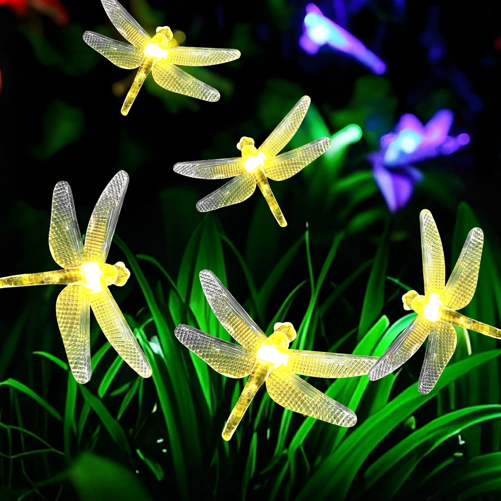 Solar Dragonfly String Lights - 100 LED 40ft Waterproof Outdoor Fairy ...