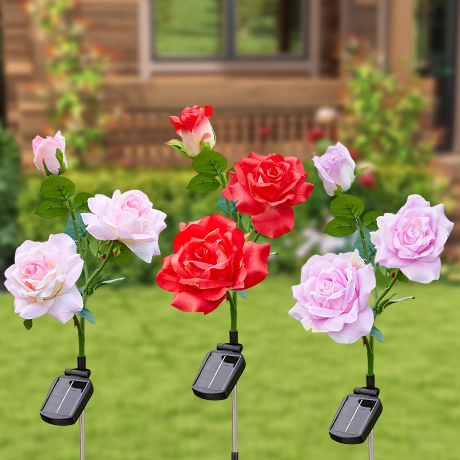 LED Solar Garden Rose Flower Light Outdoor Decorative Stake Lamp 28.3 ...