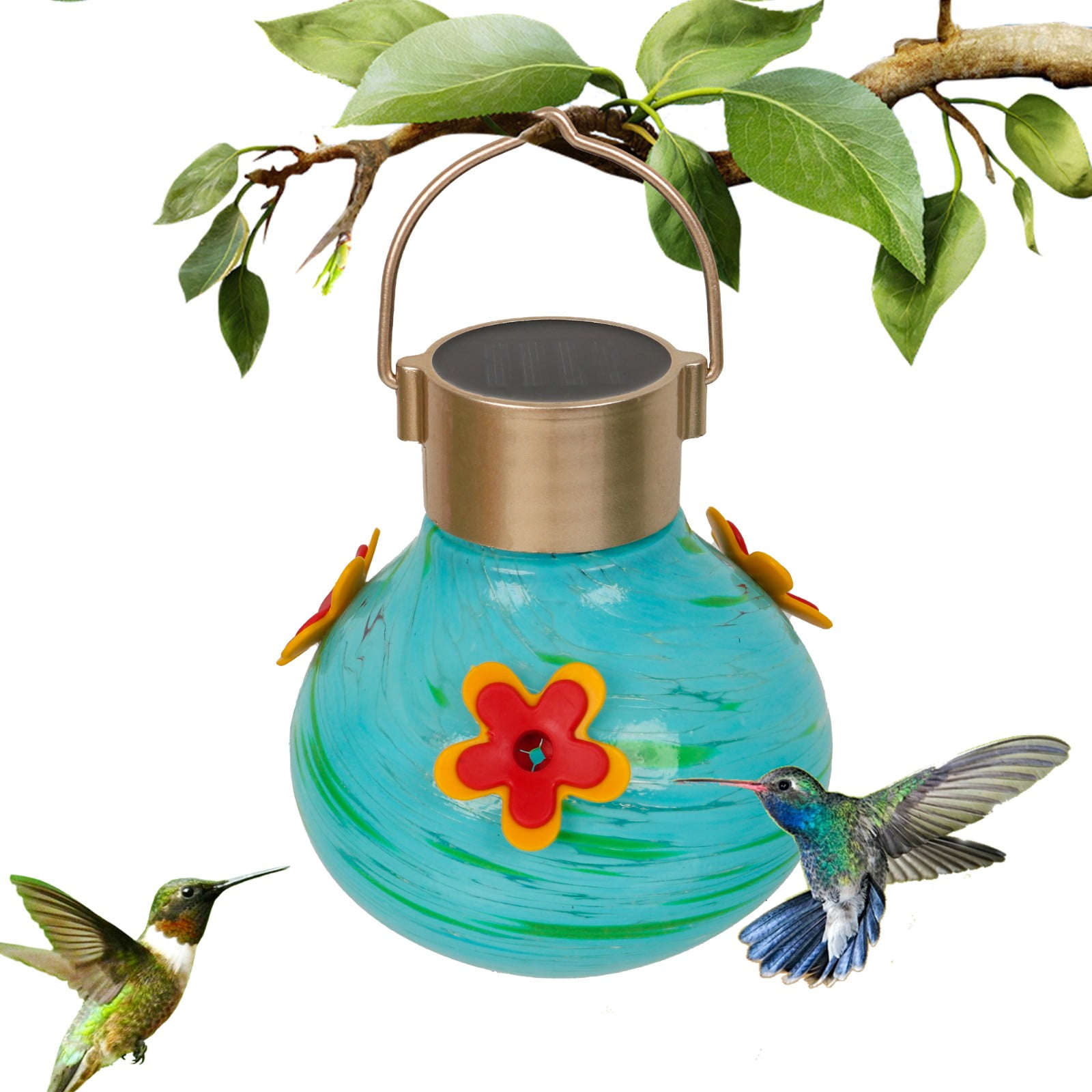 LED Solar Globe Hummingbird Feeders: Colorful Design, 3 Ports, Ant ...