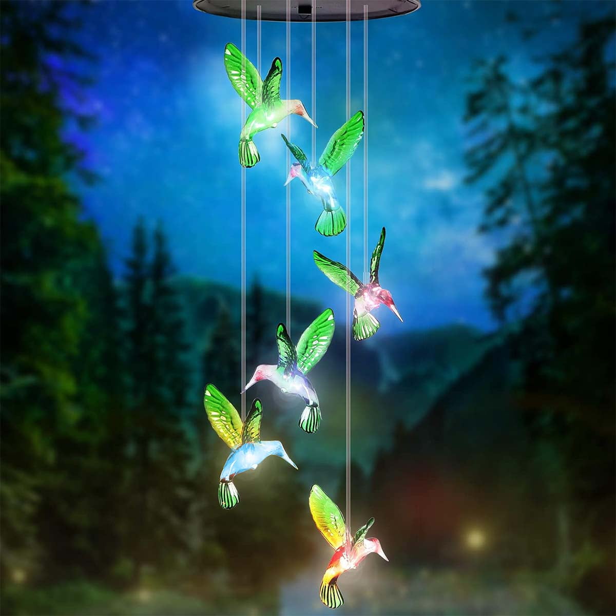 LED Solar Hummingbird Wind Chime, Changing Color Waterproof Six ...