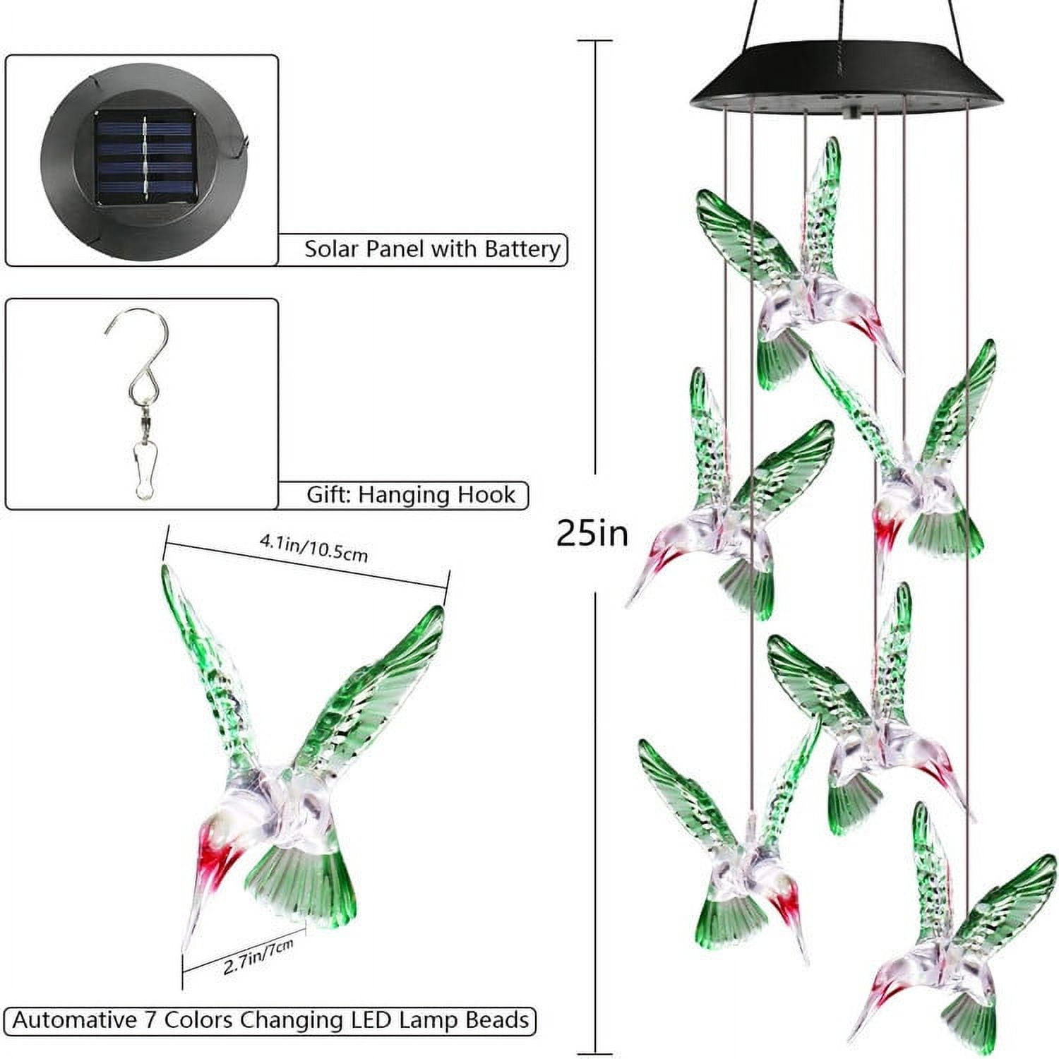 LED Solar Hummingbird Wind Chimes Outdoor - Walmart.com