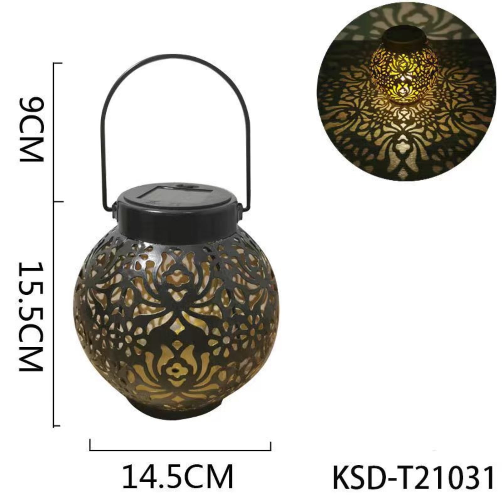 LED Solar Lantern Light Hollow Wrought Iron Projection Light Hanging ...
