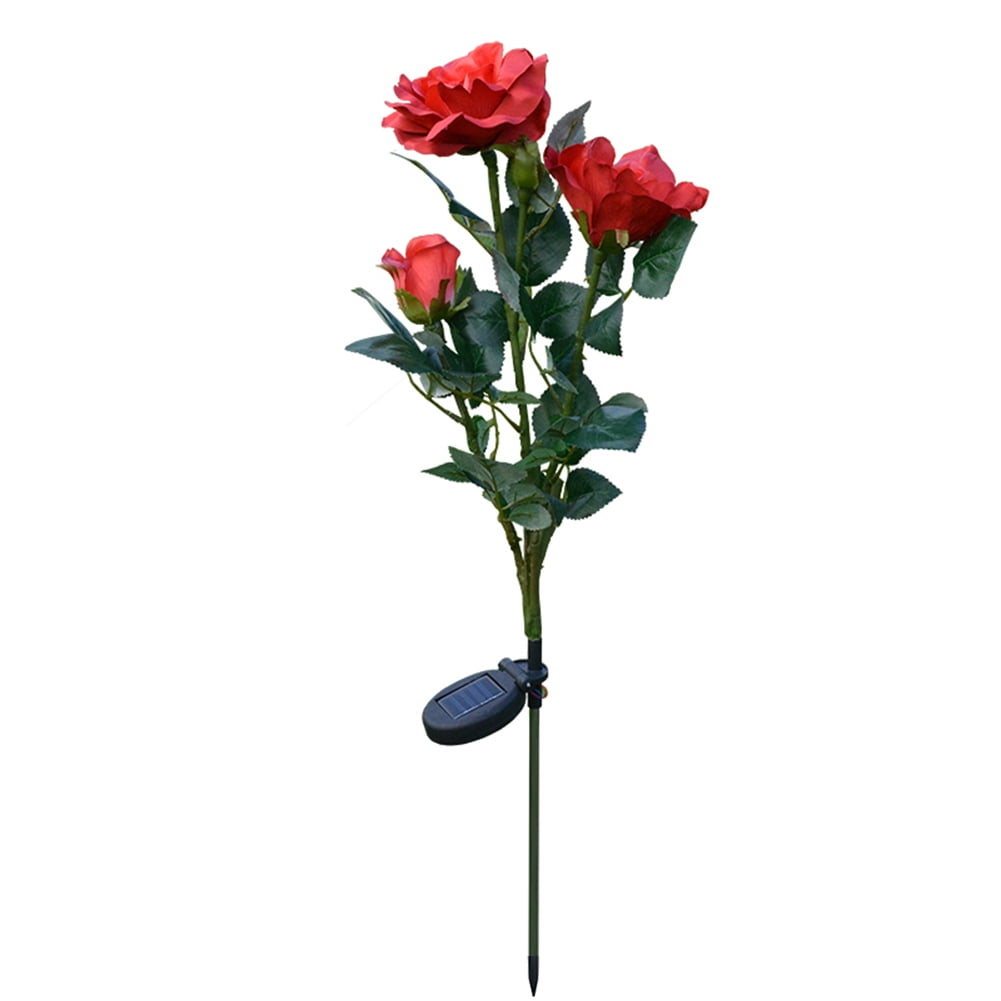 LED Solar Light 3-Rose Flower Lawn Stake Lamp Waterproof Yard Art ...