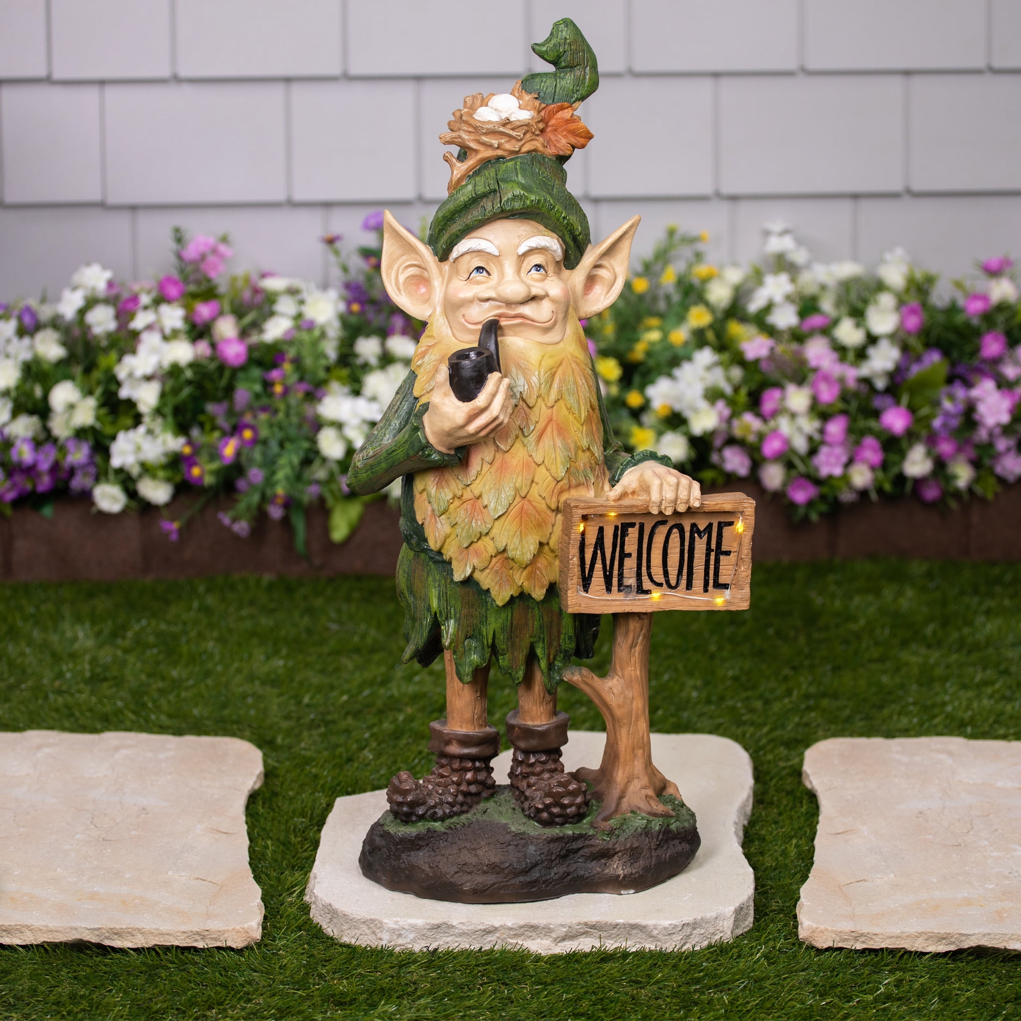 Northlight LED Solar Lighted Welcome Gnome Outdoor Garden Statue - 23. ...