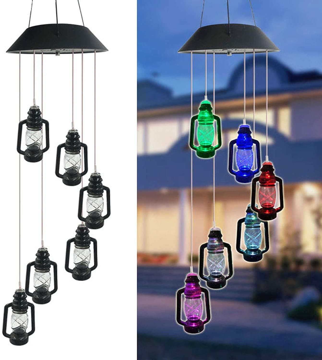 LED Solar Powered Lanterns Wind Chime Color-Changing Waterproof Six ...