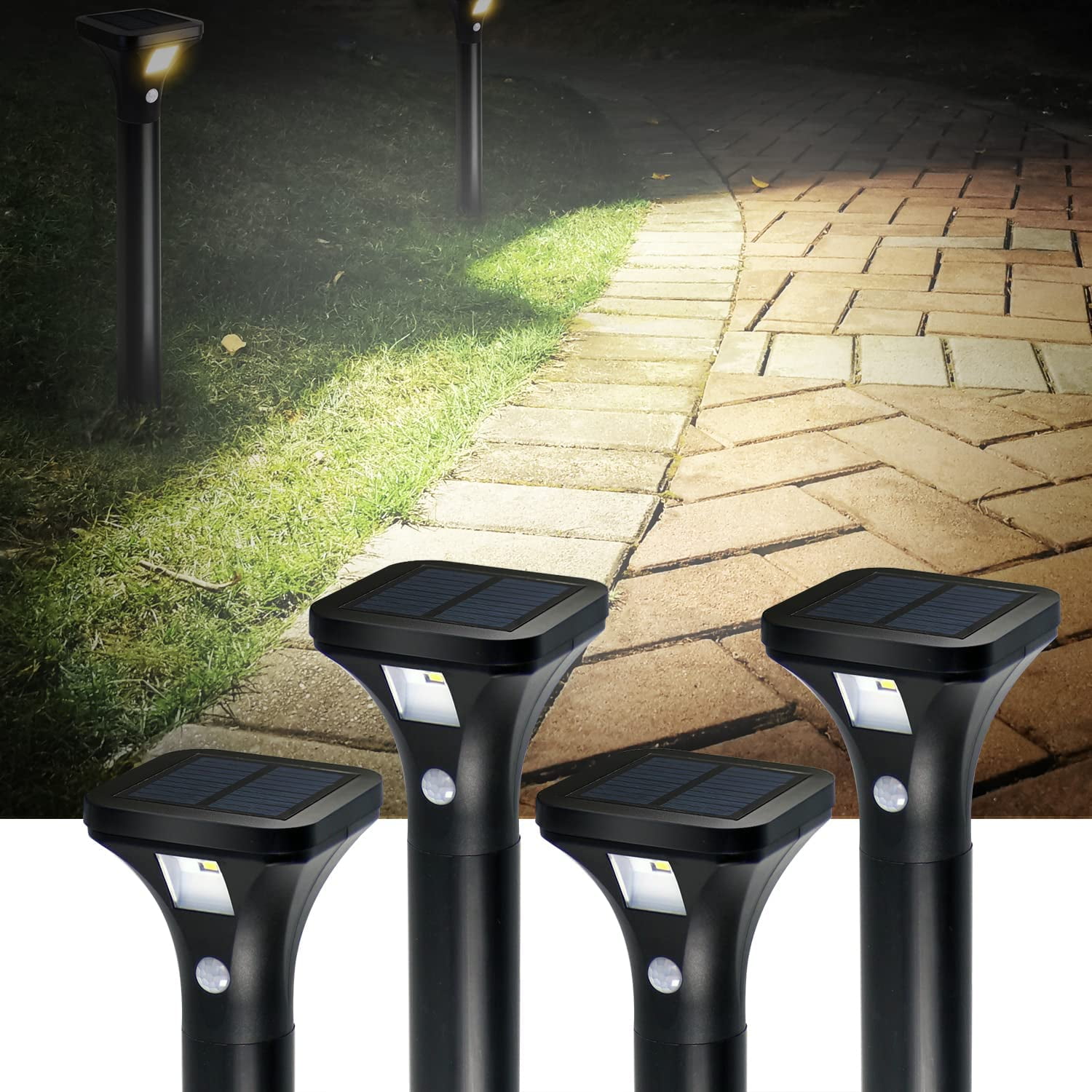 LED Solar Powered Motion Sensor Pathway Lights, Battery Powered Outdoor ...
