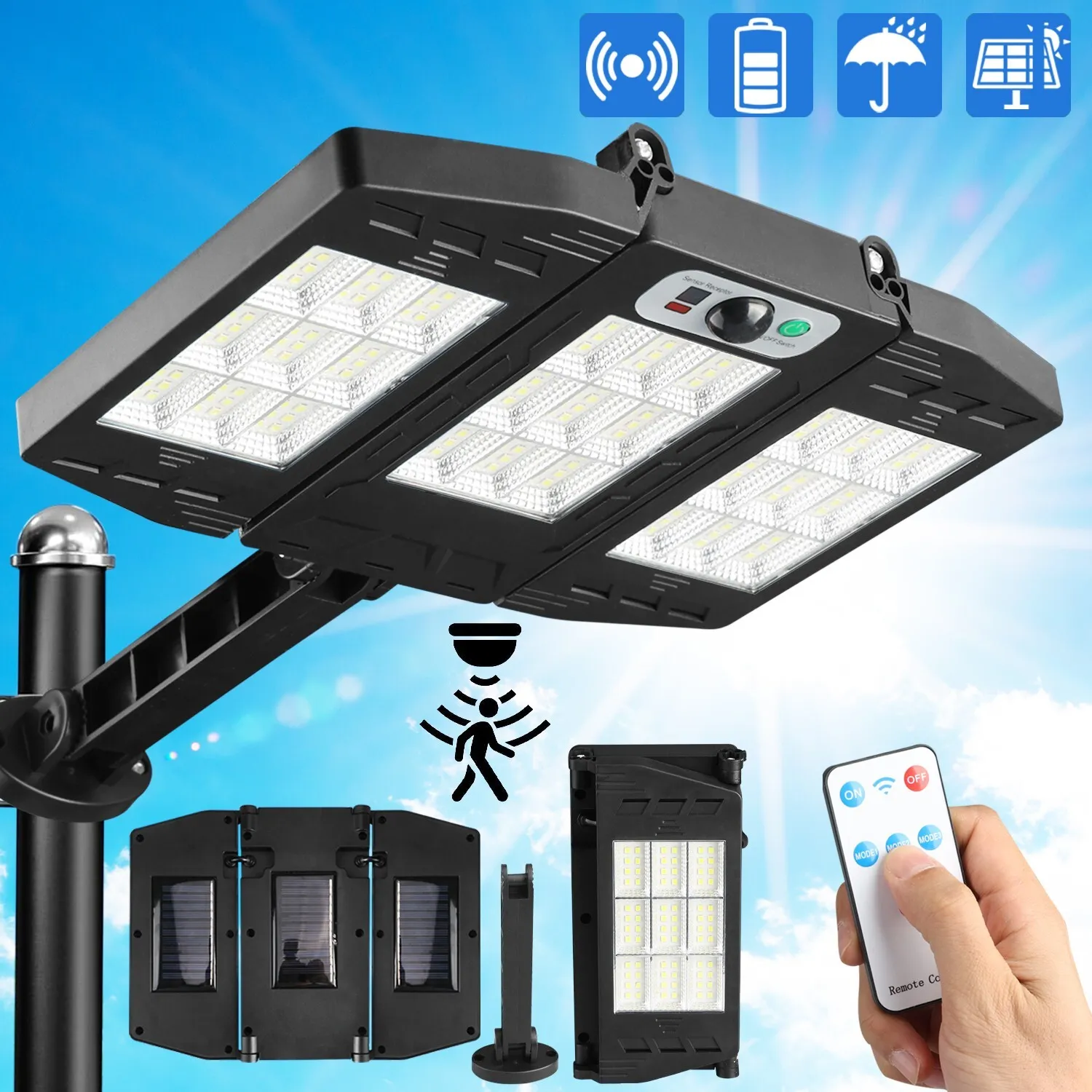 LED Solar Street Light Outdoor 300000LM Motion Sensor Lamp Waterproof ...