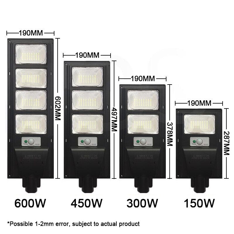 LED Solar Street Light Radar Sensor Dusk to Dawn Remote Control+Pole ...