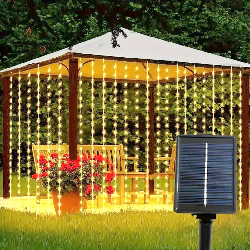 LED Solar String Lights Outdoor Gazebo Curtain Fairy Holiday Garland ...