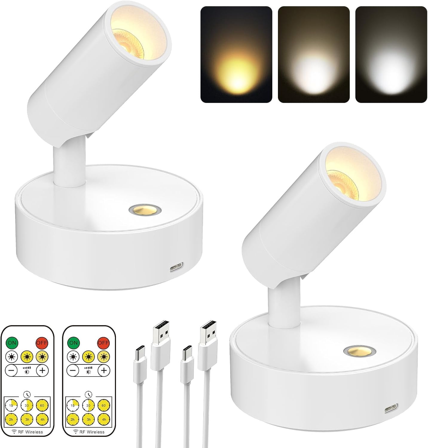 LED Spotlight Indoor, Rechargeable Battery Uplighting Indoor with Timer ...