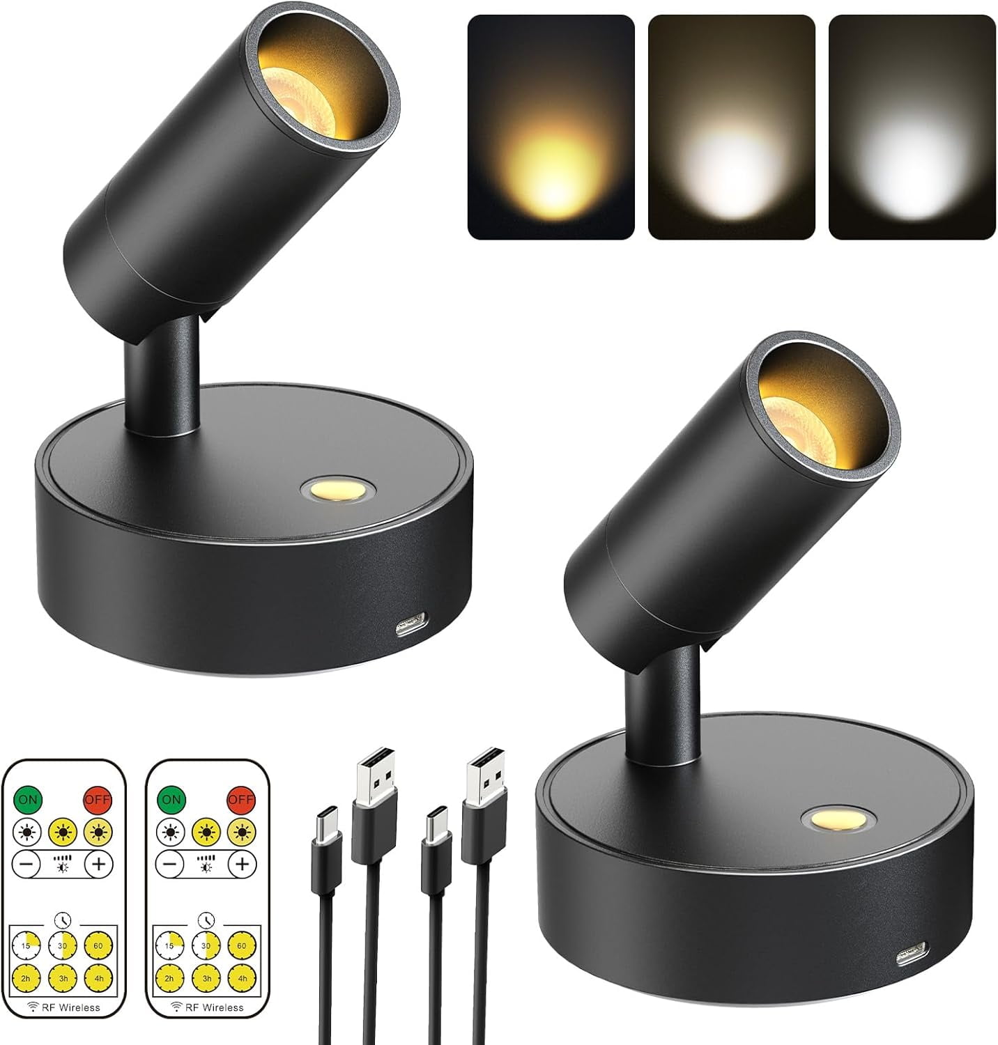 LED Spotlight Indoor, Rechargeable Battery Uplighting Indoor with Timer ...