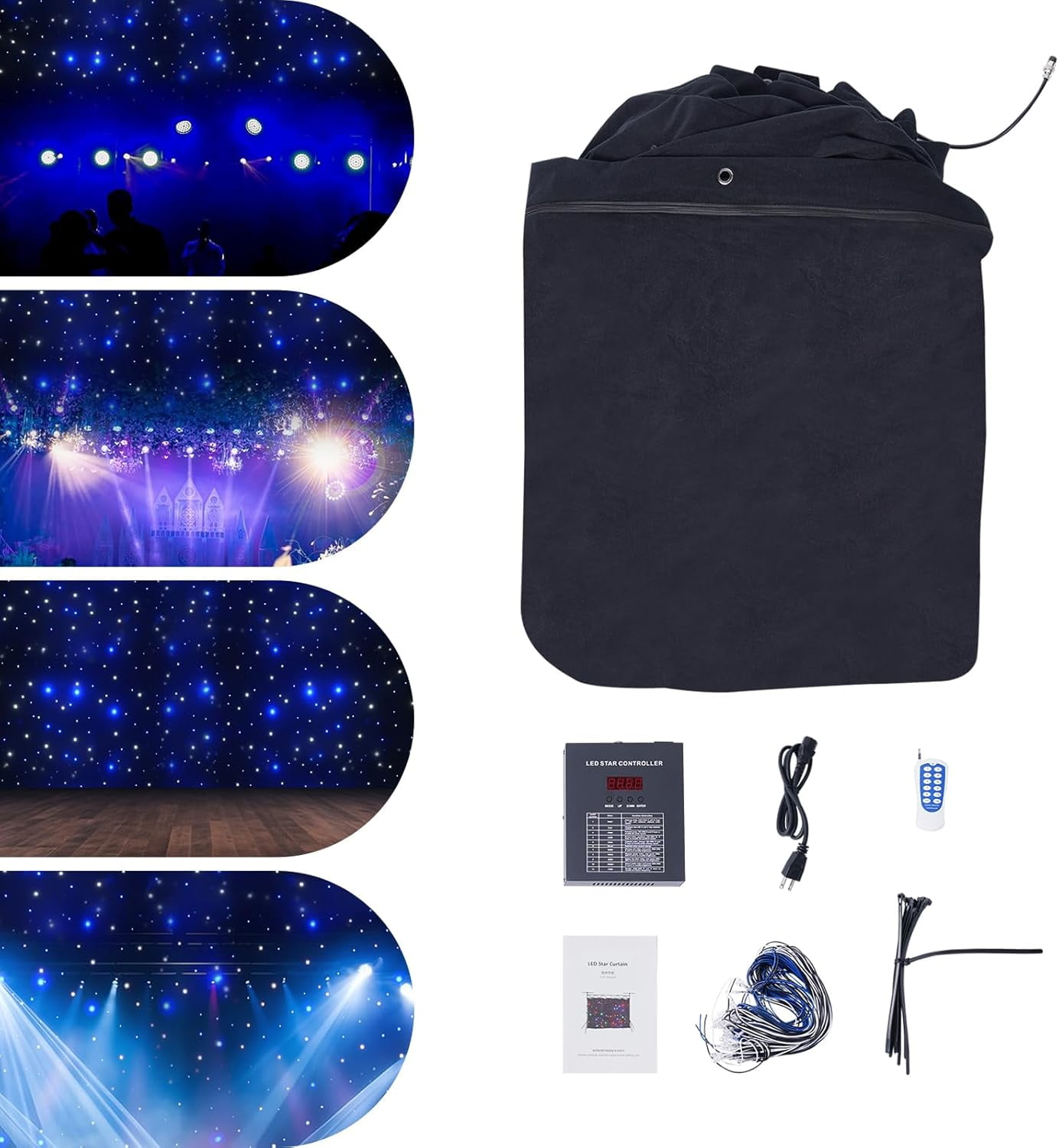 LED Stage Backdrop Star Curtain, 19.69*9.48ft Star Light Curtain ...
