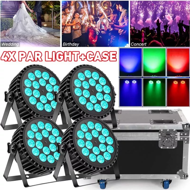 4Pack LED Stage Lights RGBW DJ Par Lights with Case, DMX Control Sound Activated Uplights for DJ ...