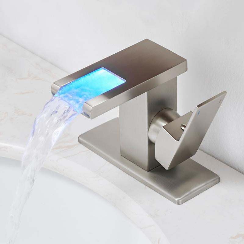 LED Stainless Steel Waterfall Black Bathroom Faucet, Single Hole ...