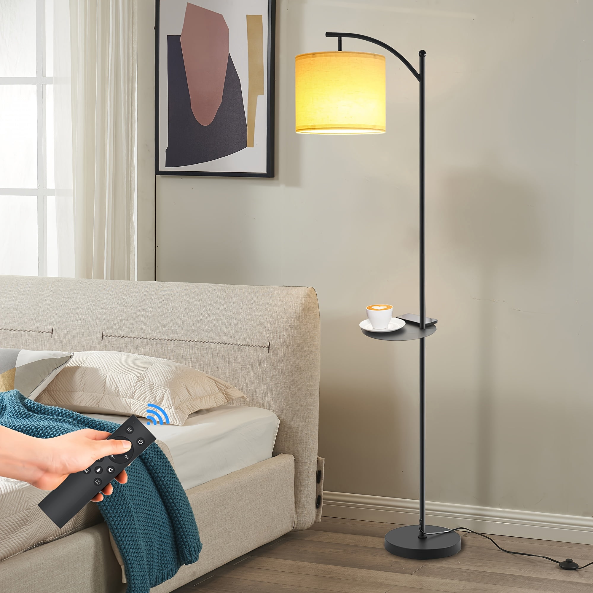 LED Standing Floor Lamp with Tray 4 Color Temperatures Adjustable ...