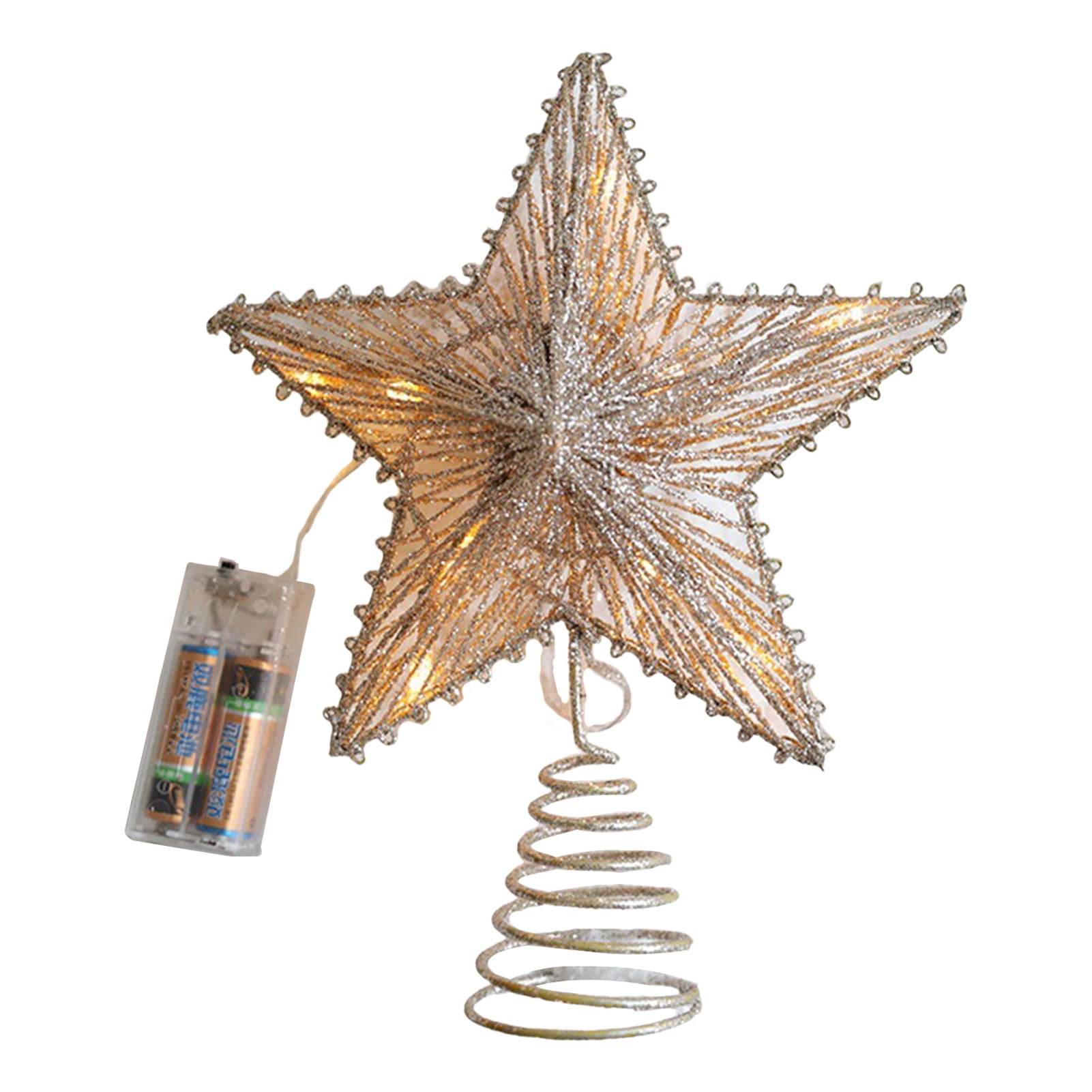 LED Star Christmas Tree Topper Glitter Gold Metal Star Light Ornament ...