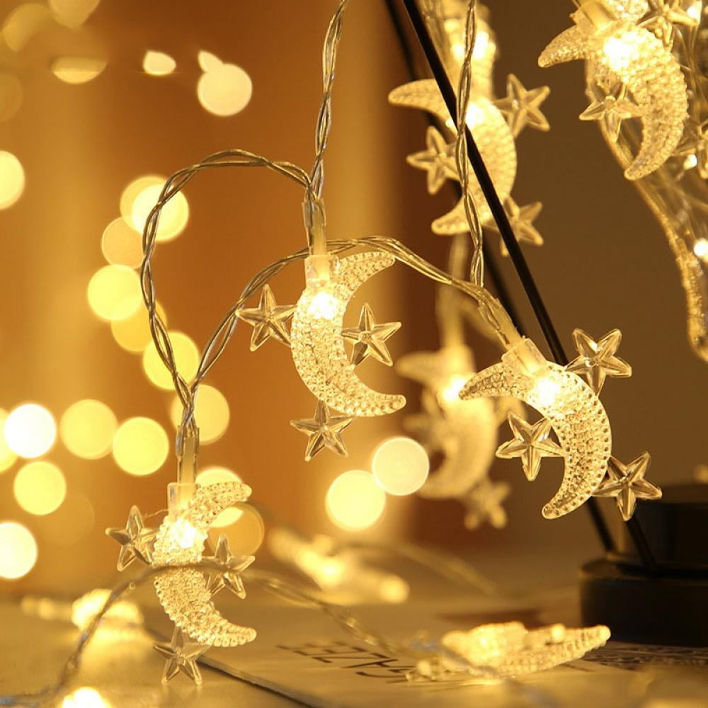 LED Star Moon String Lights 5.24 FT Fairy Christmas Lights Battery ...