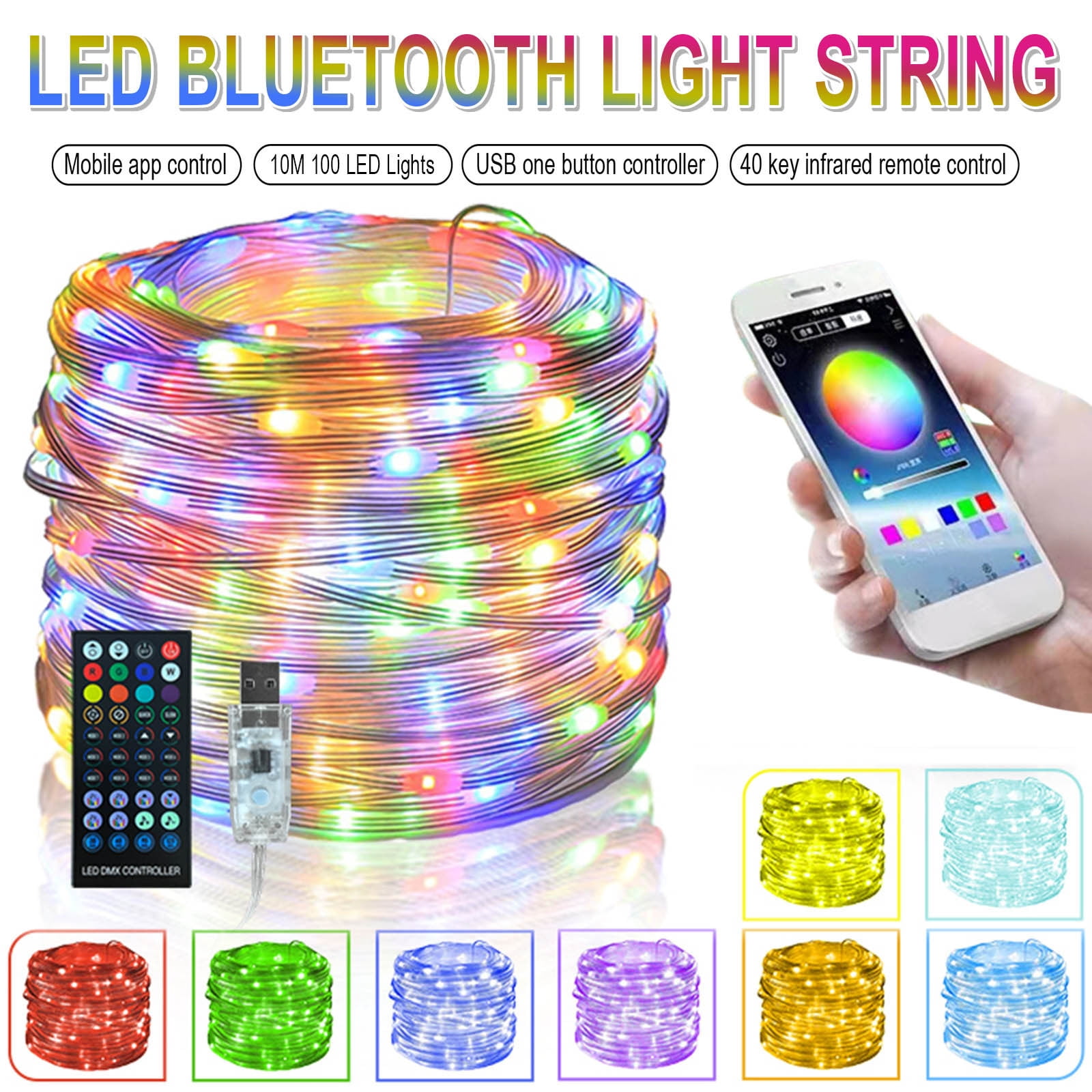 LED String Lights 10M 1000 LED RGB Bluetooth APP Remote Control ...