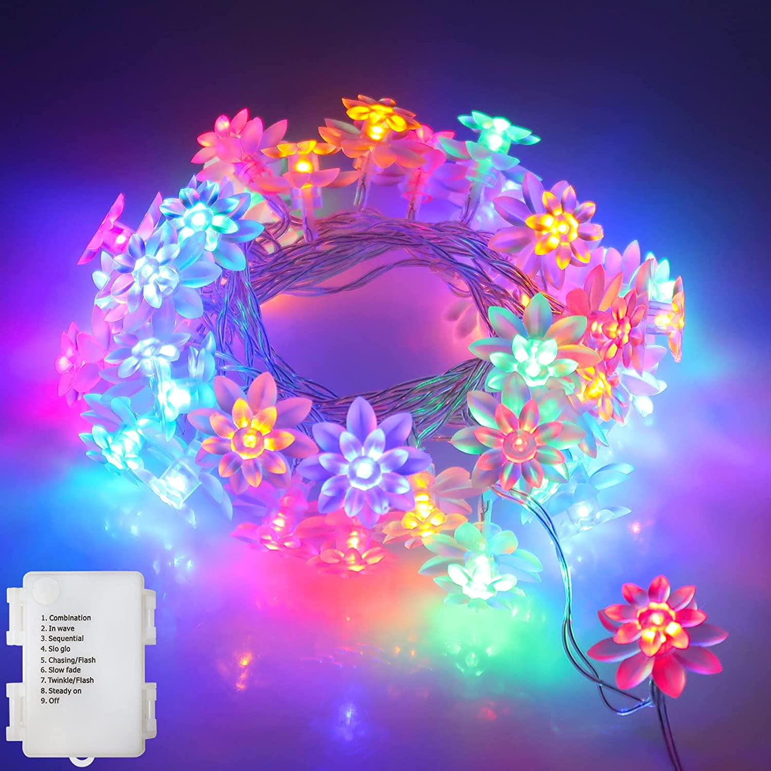 LED String Lights 10ft 20 LED Lotus Flower Fairy String Lights for ...