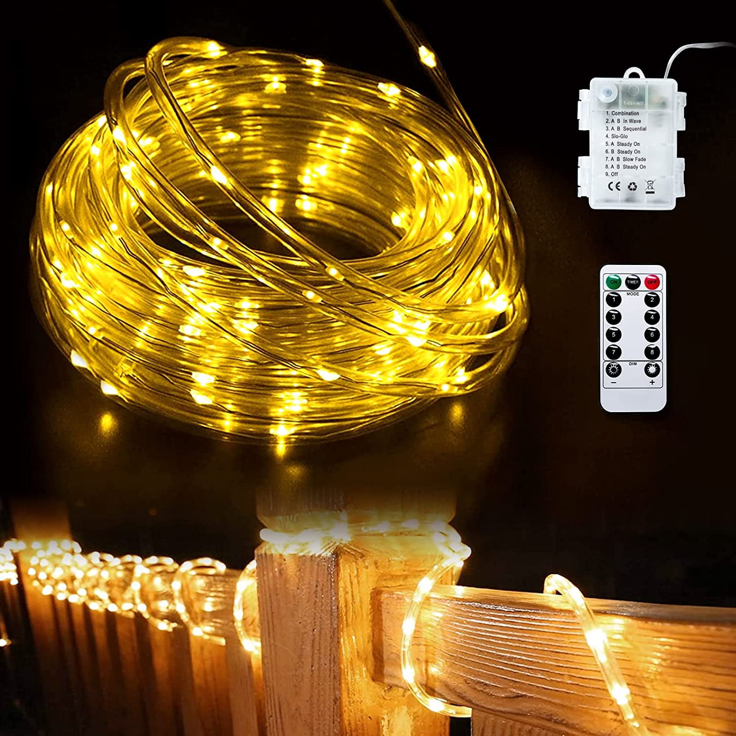 LED String Lights Outdoor, Battery Operated Rope Light ,Updated 39FT100 ...