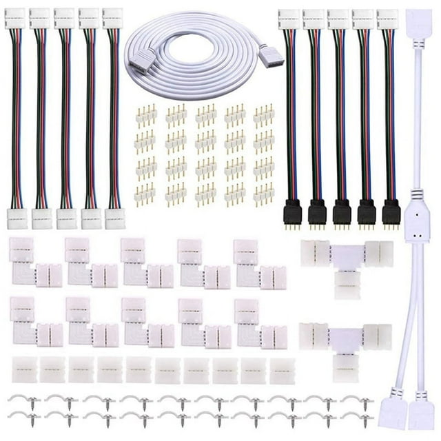 LED Strip Connector Kit for 5050 10mm 4Pin RGB LED Strip,2 Way Splitter ...