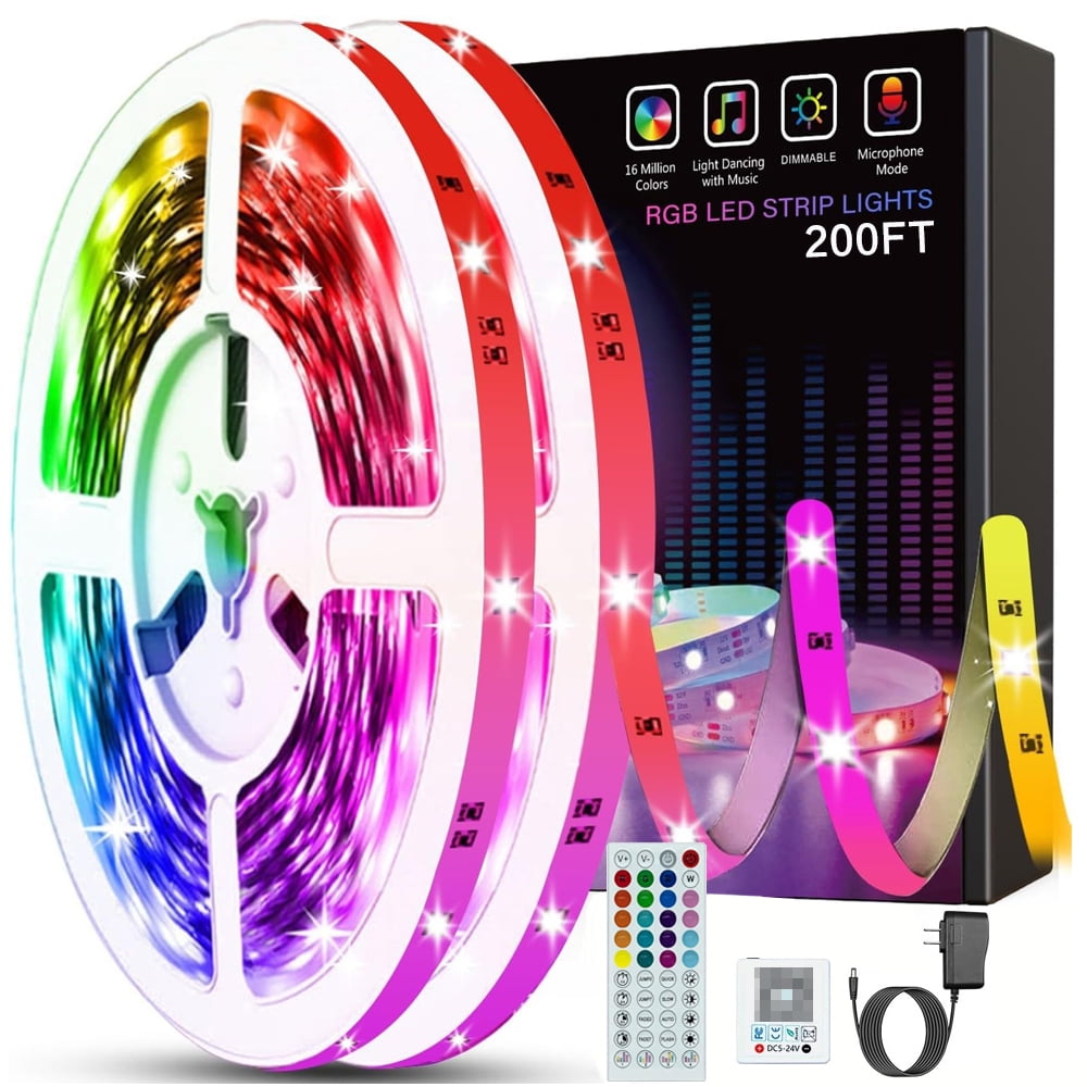LED Strip Lights 200 ft (2 Rolls of 100 ft), Smart App Control Lighting Bedroom Rome Decor with ...