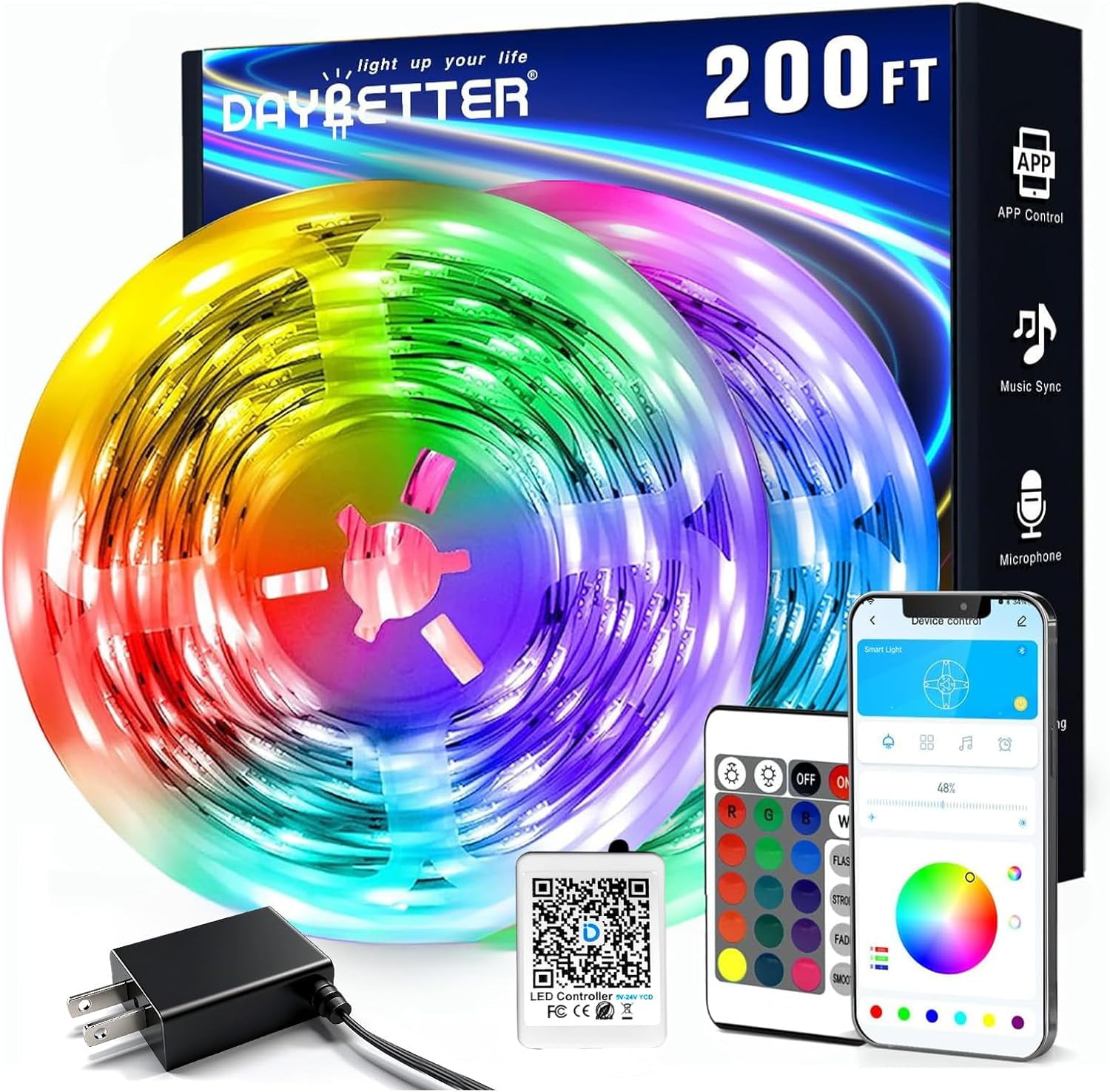 LED Strip Lights 200 ft (2 Rolls of 100 ft), Smart App Control Lighting ...