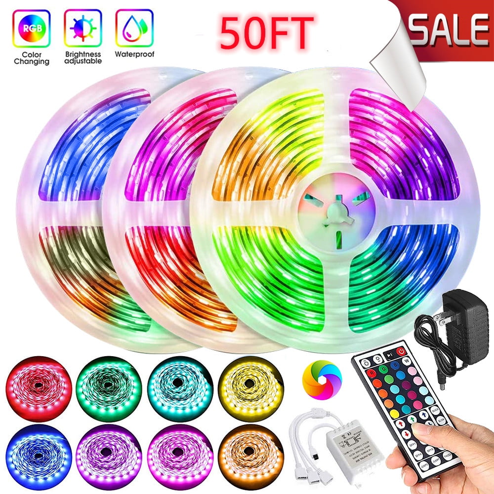 LED Strip Lights,AlexTong 50 Feet/15M 300LED Light Strip SMD 3528 Waterproof Flexible RGB Strip ...