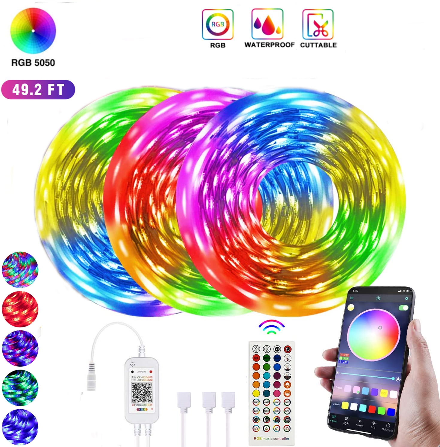 LED Strip Lights,App Control with Remote,50ft Waterproof 450 LEDs RGB ...