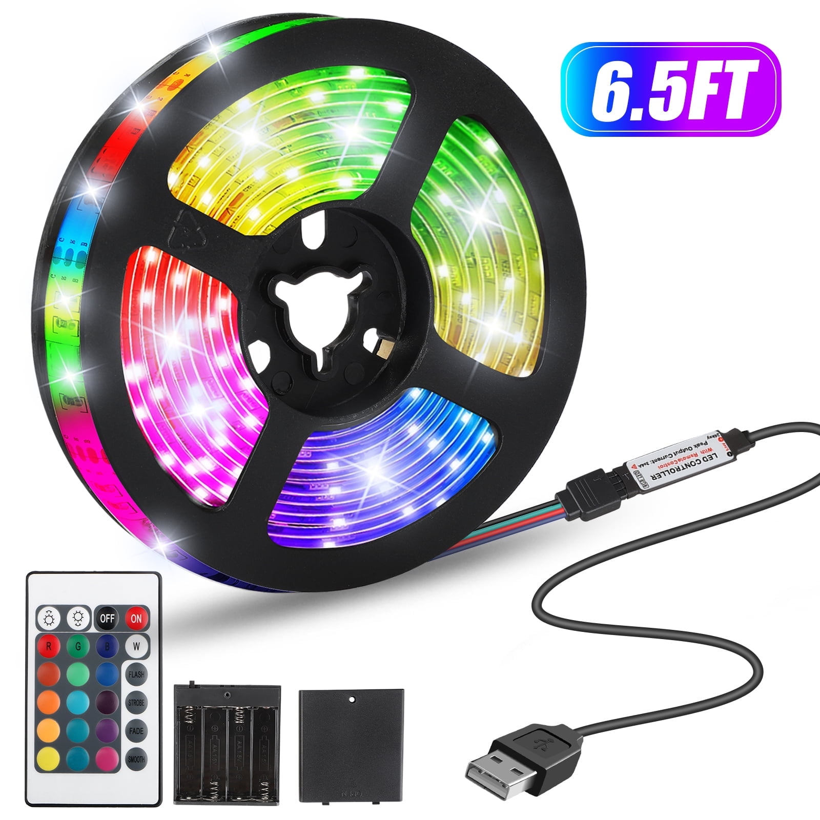 LED Strip Lights Battery Operated, 6.56ft RGB LED Light Strip SMD5050 ...
