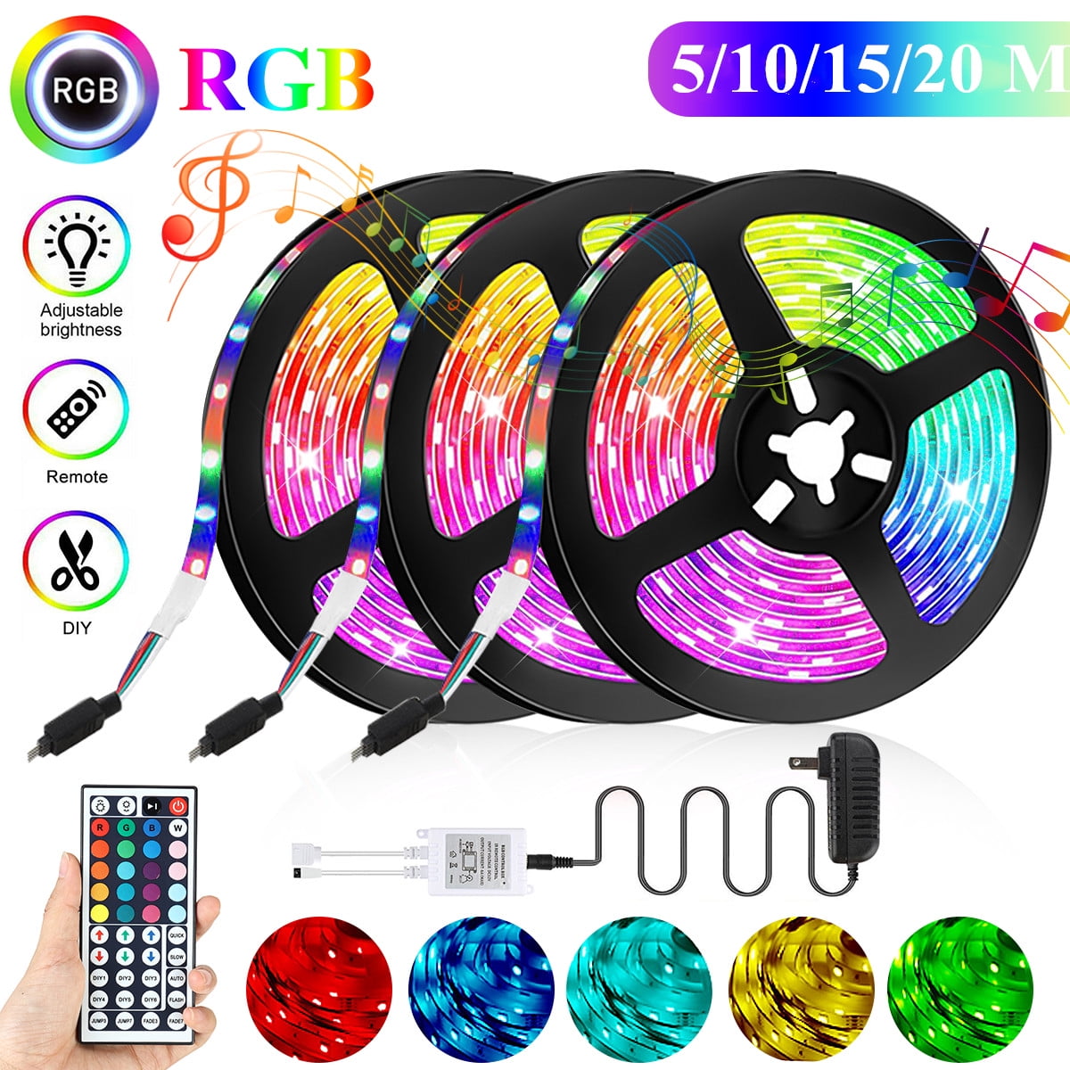 LED Strip Lights DIY Rope Lights with 8 Lighting Modes, 20 Colors ...