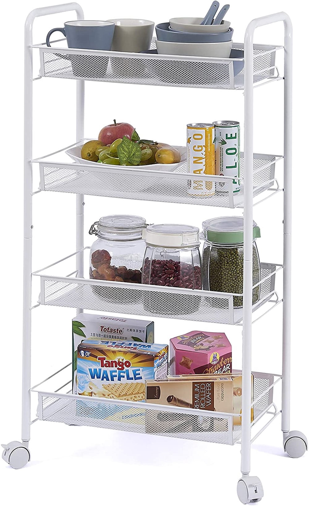 Mesh Wire 4 Tier Rolling Cart, Kitchen Storage Utility Cart ...
