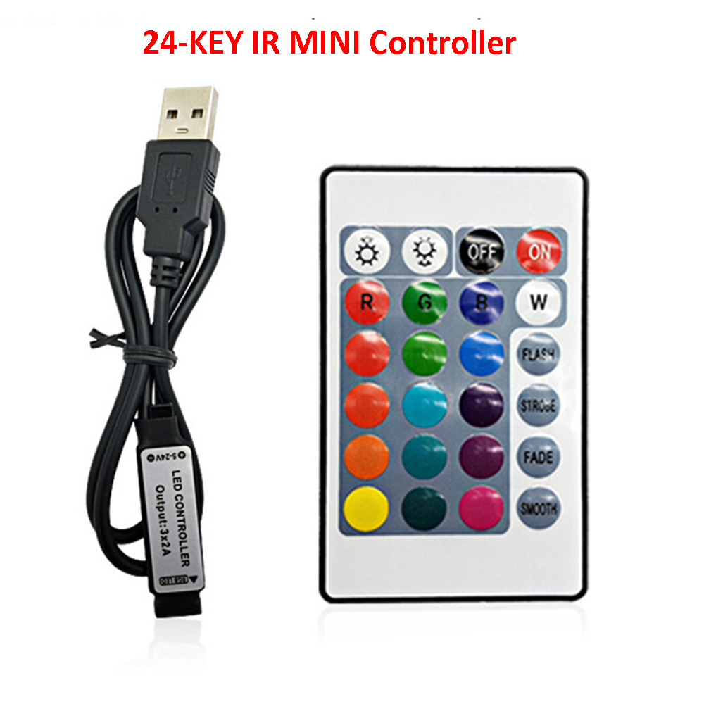 LED Strip RGB Controller USB 5V Music Mini Bluethooth APP 17/24-key ...