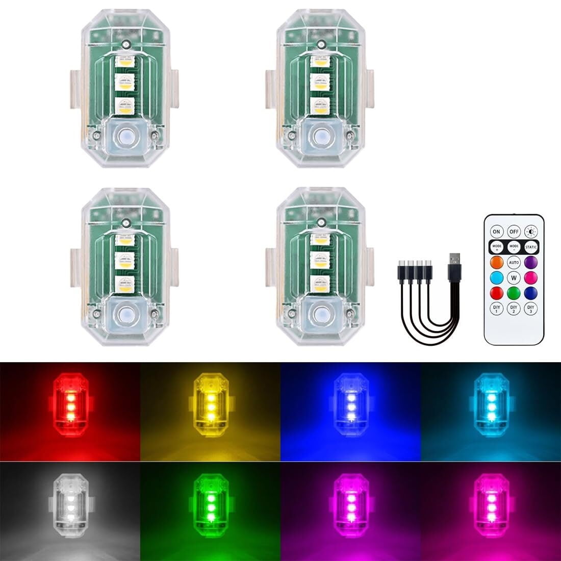 LED Strobe Drone Light,8 Colors USB Anti Collision Light,Rechargable Led Flash,Fits Compatible ...