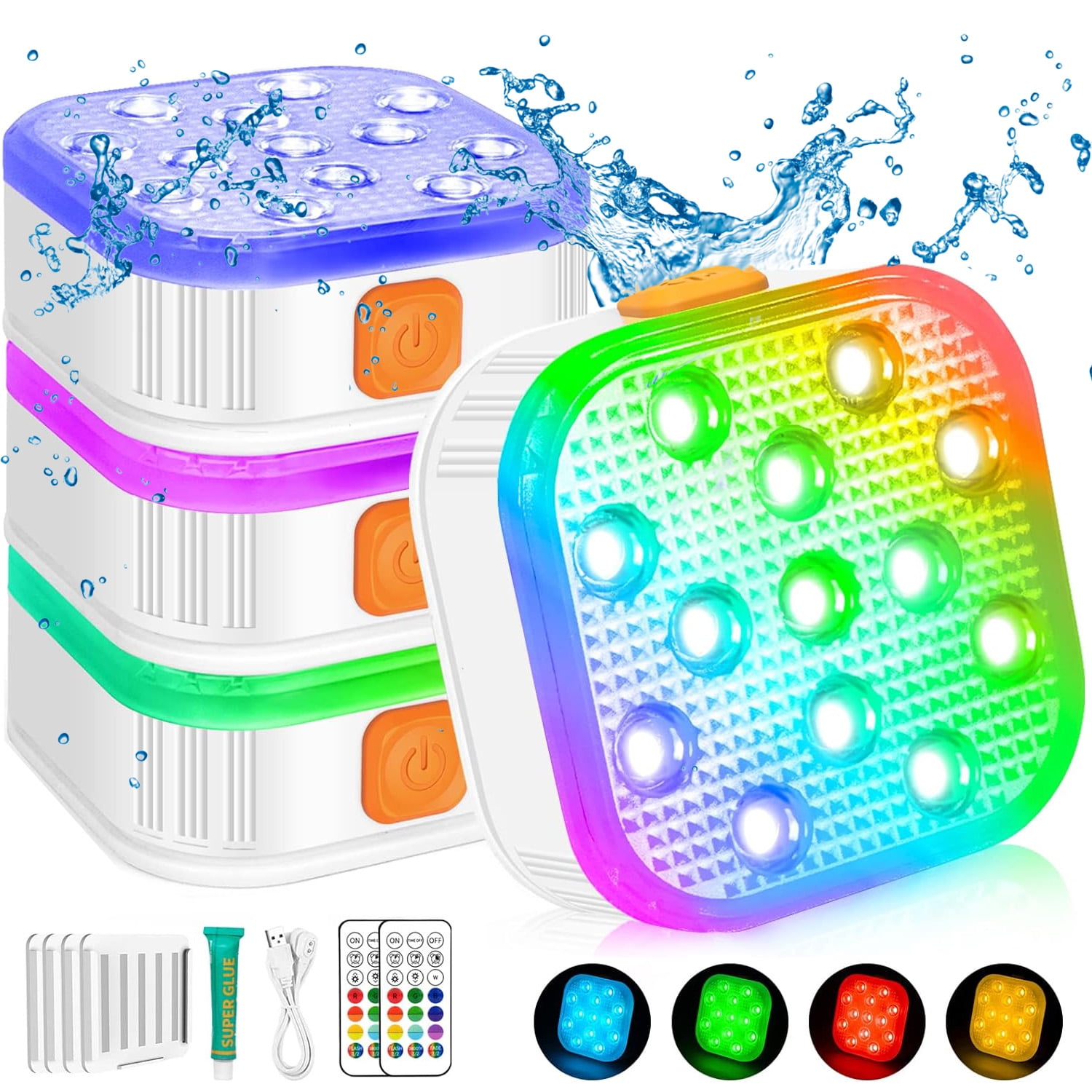 LED Submersible Pool Lights - Rechargeable Remote Control Swimming Pool ...