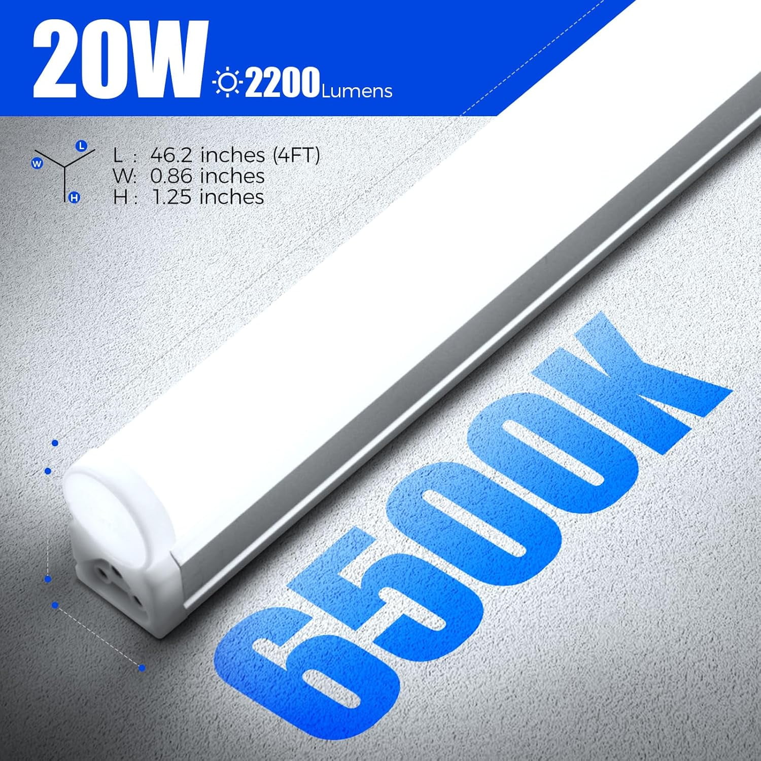LED T5 Light Fixture 8-Pack, 4FT 20W 2200LM, 6500K Daylight Utility ...